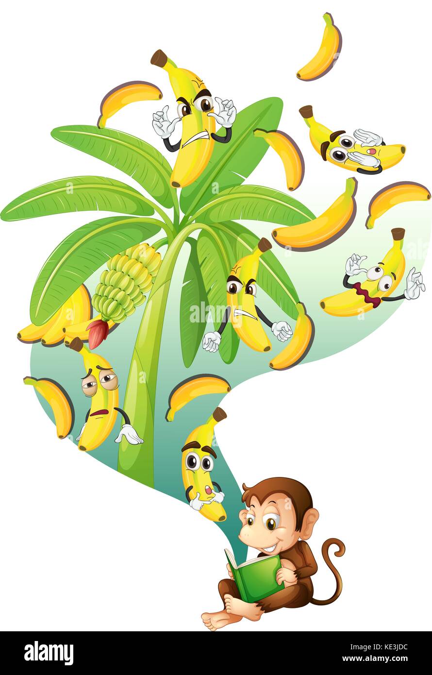 Monkey reading book of banana illustration Stock Vector Image & Art - Alamy