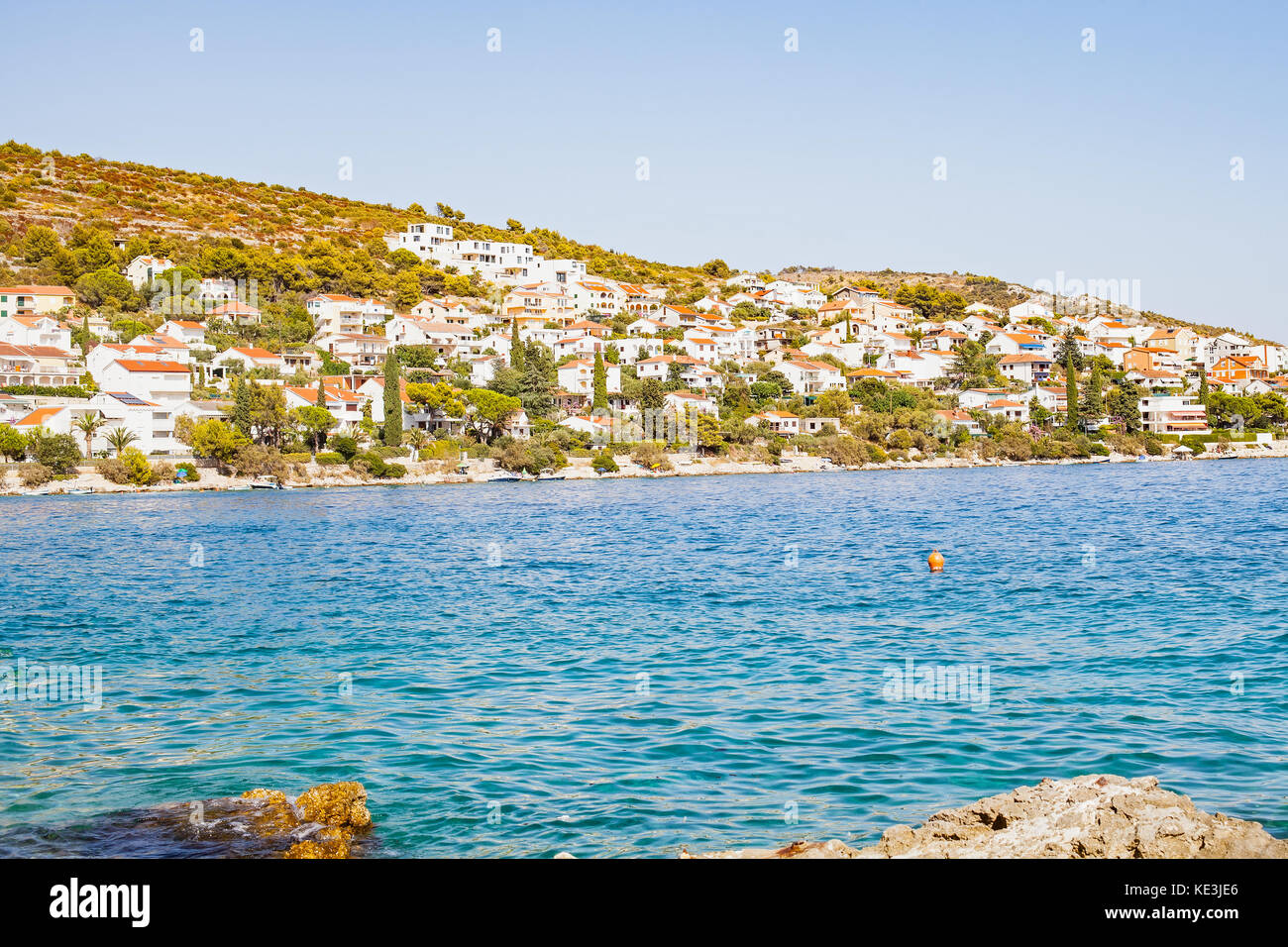 Scenic picture of dalmatian coastline, adriatic seashore near Trogir ...