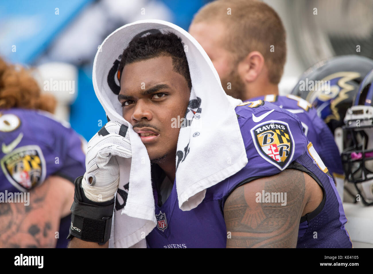 Baltimore, Maryland, USA. 15th Oct, 2017. RONNIE STANLEY (79) sits on ...