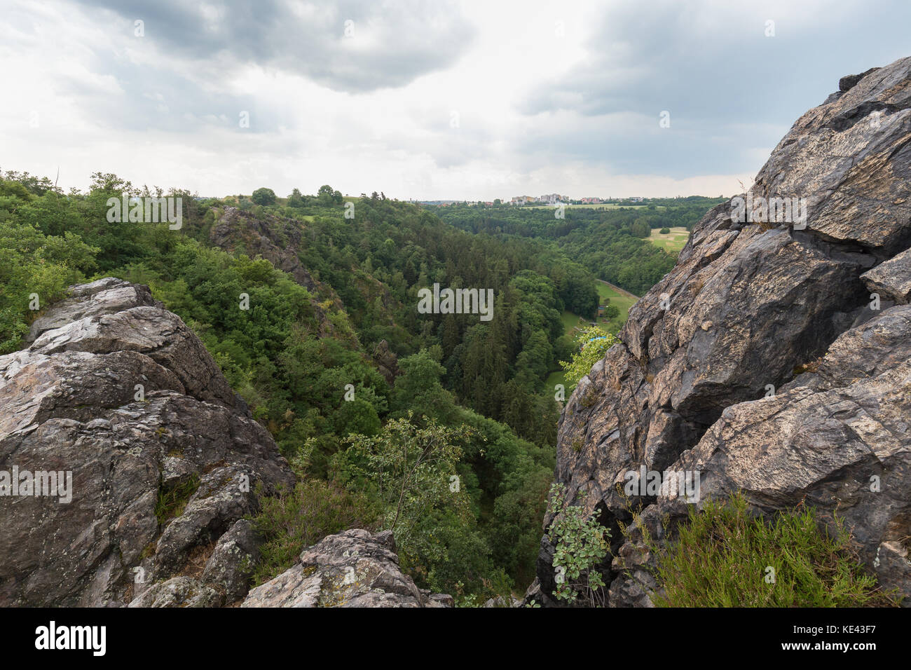 Lush gorge viewed from the rocky top at the Divoka Sarka. It's a nature ...