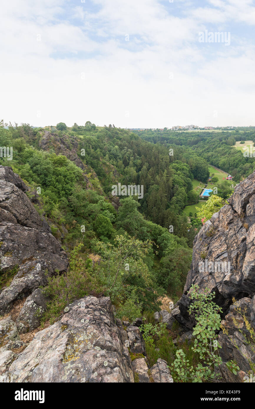 Lush gorge viewed from the rocky top at the Divoka Sarka. It's a nature ...