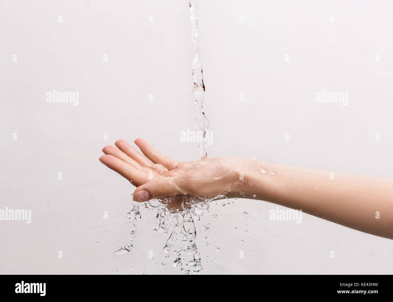 Female hand under the stream of splashing water Stock Photo - Alamy
