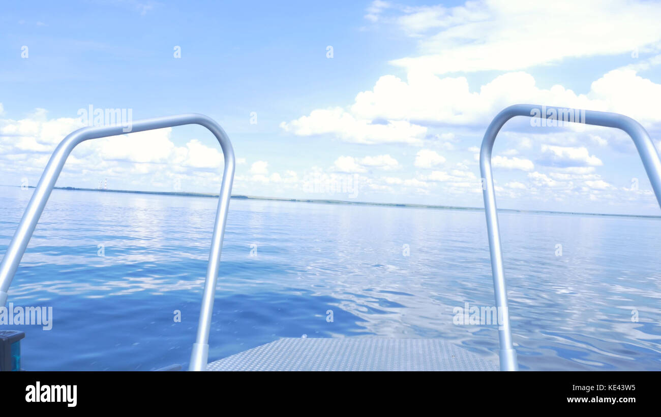 Ship Nose Front View boat at sea. view from motorboat. Elegant modern ...