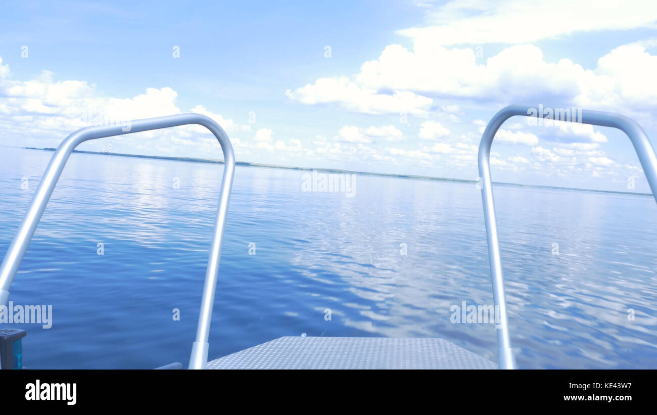 Ship Nose Front View boat at sea. view from motorboat. Elegant modern ...