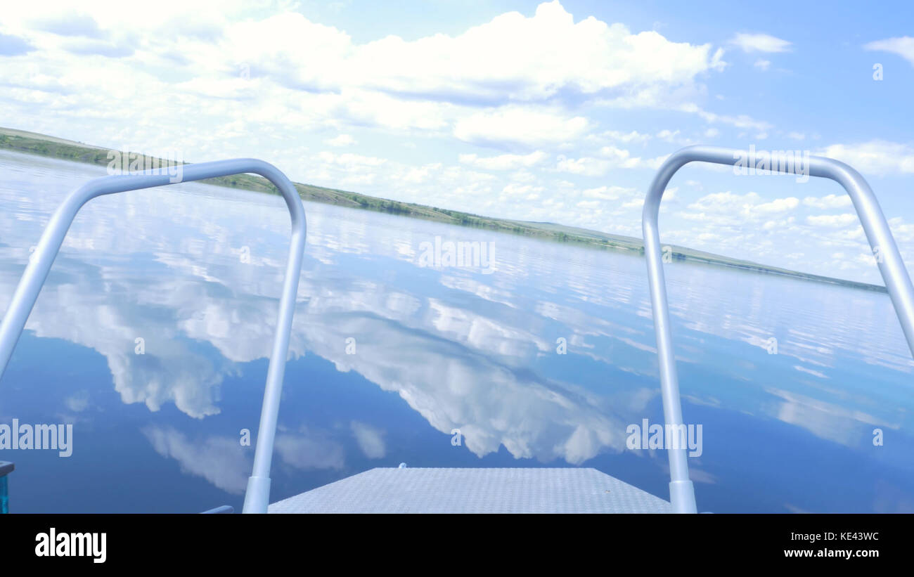 Ship Nose Front View boat at sea. view from motorboat. Elegant modern ...