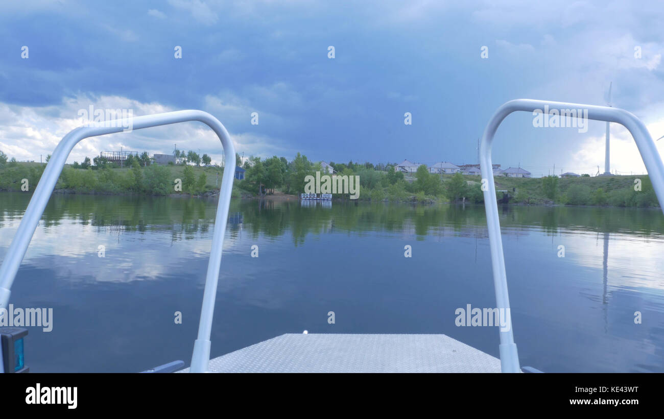 Ship Nose Front View boat at sea. view from motorboat. Elegant modern ...