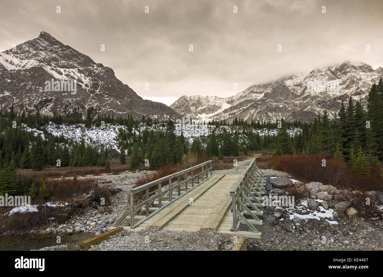 Pedestrian Equestrian Wood Bridge Over Kananaskis Country Sheep River ...