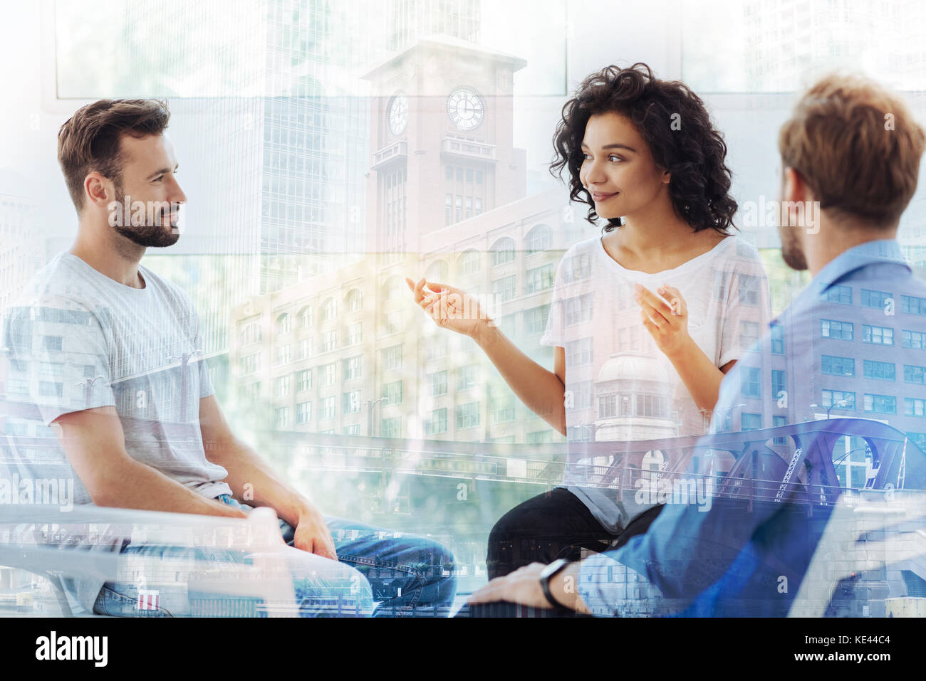 Optimistic friends spending time together Stock Photo - Alamy