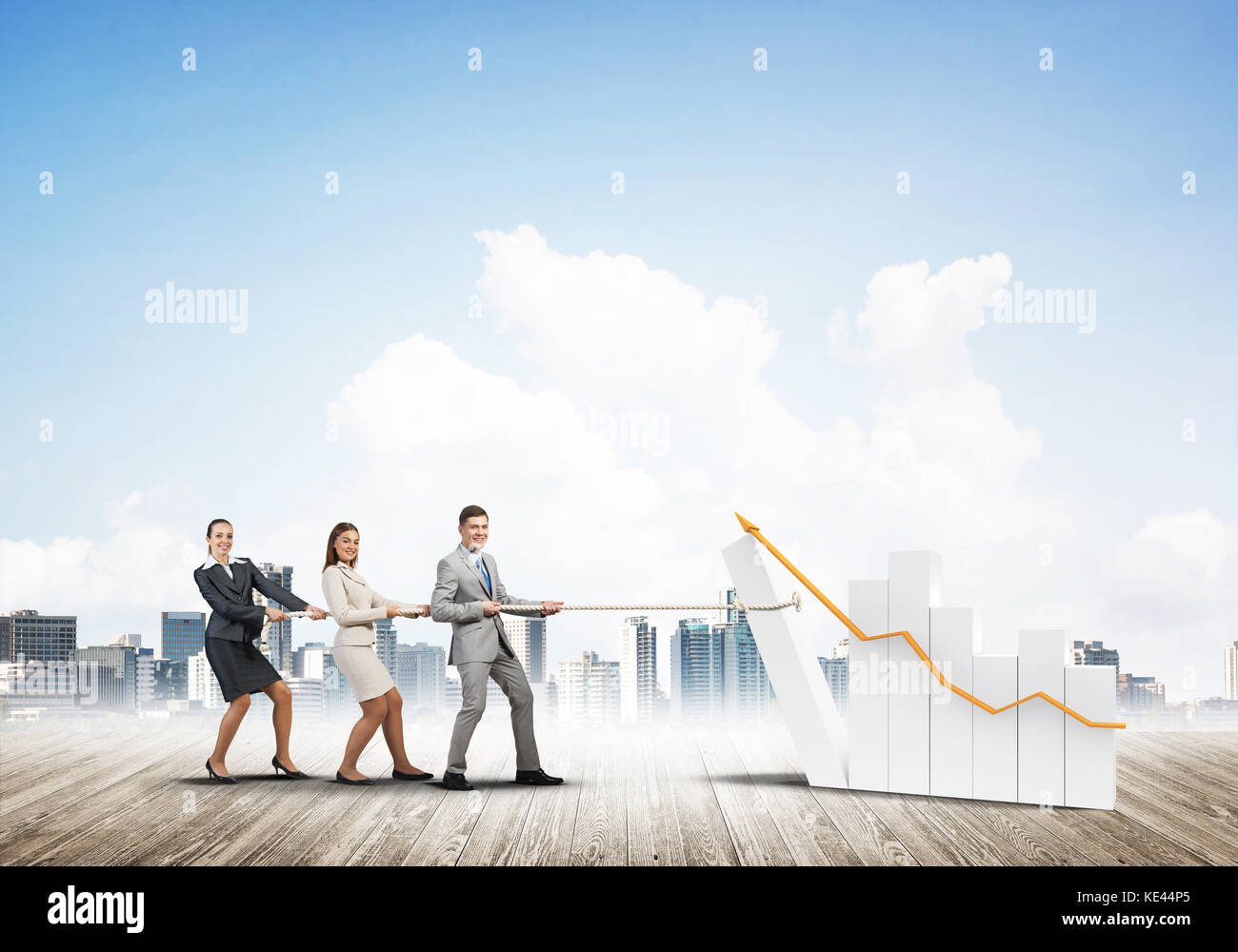 Businessteam working in collaboration making diagram grow and progress ...