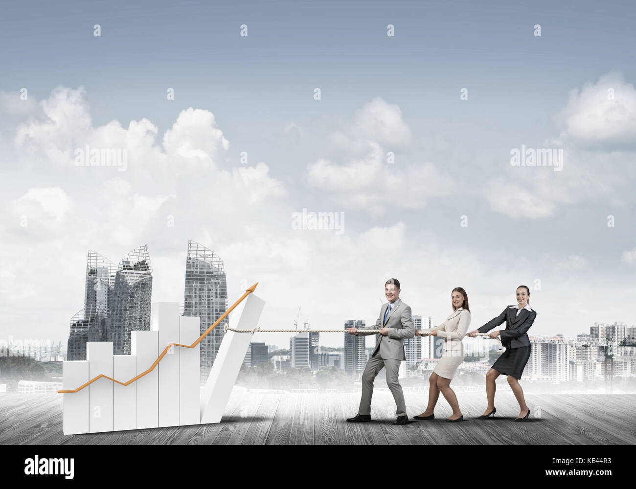 Businessteam working in collaboration making diagram grow and progress ...