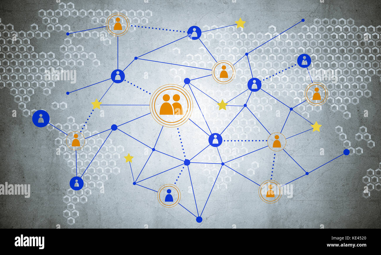 Lines and dots as networking idea drawn on cement background Stock ...