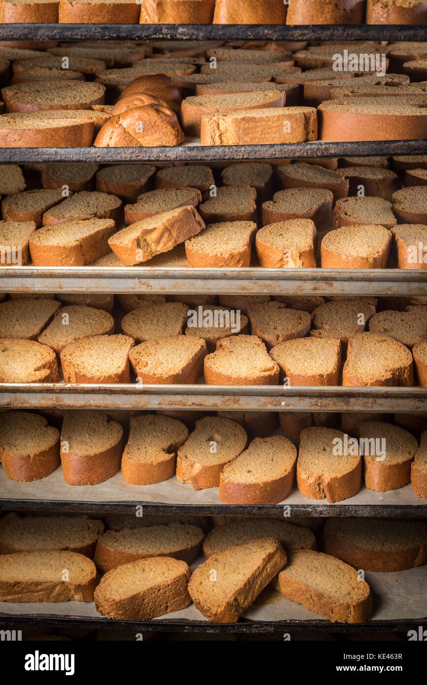 rack of bread baked biscuits in an industrial oven Stock Photo - Alamy