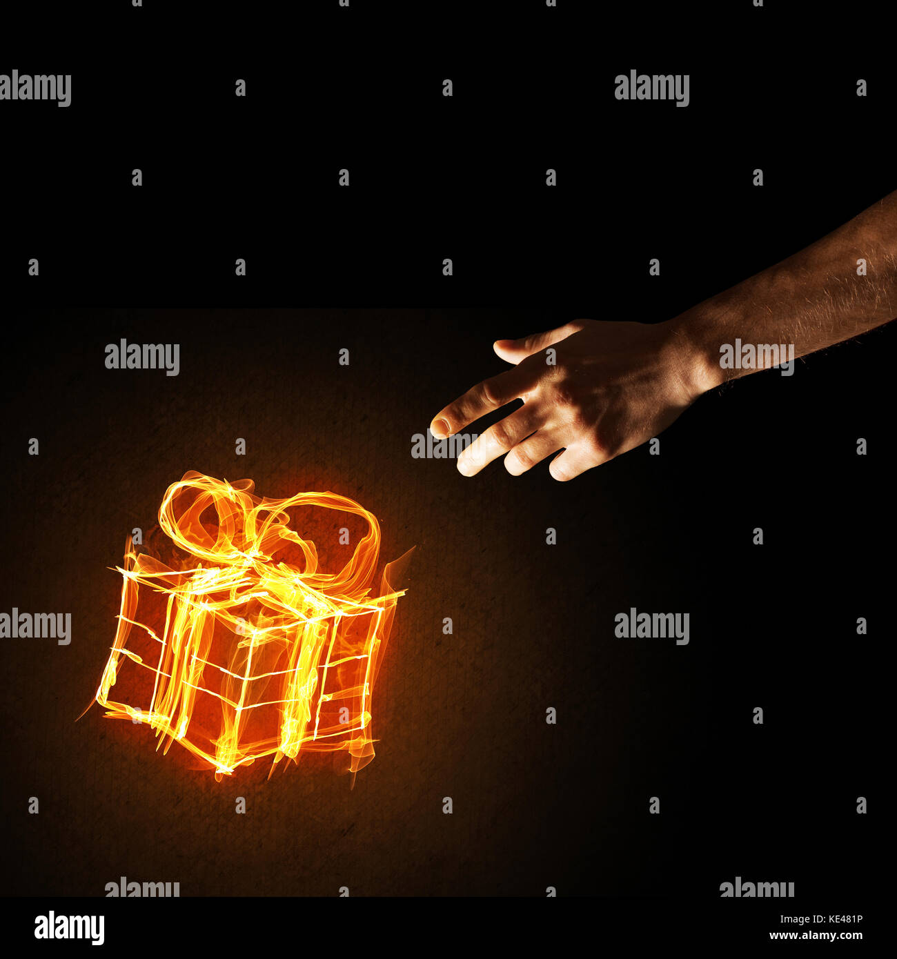 Concept of celebration with fire burning gift symbol and creation ...