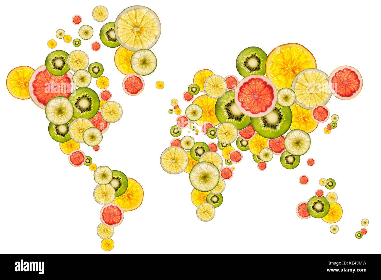 world map designed with slices of fresh ripe fruits Stock Photo - Alamy