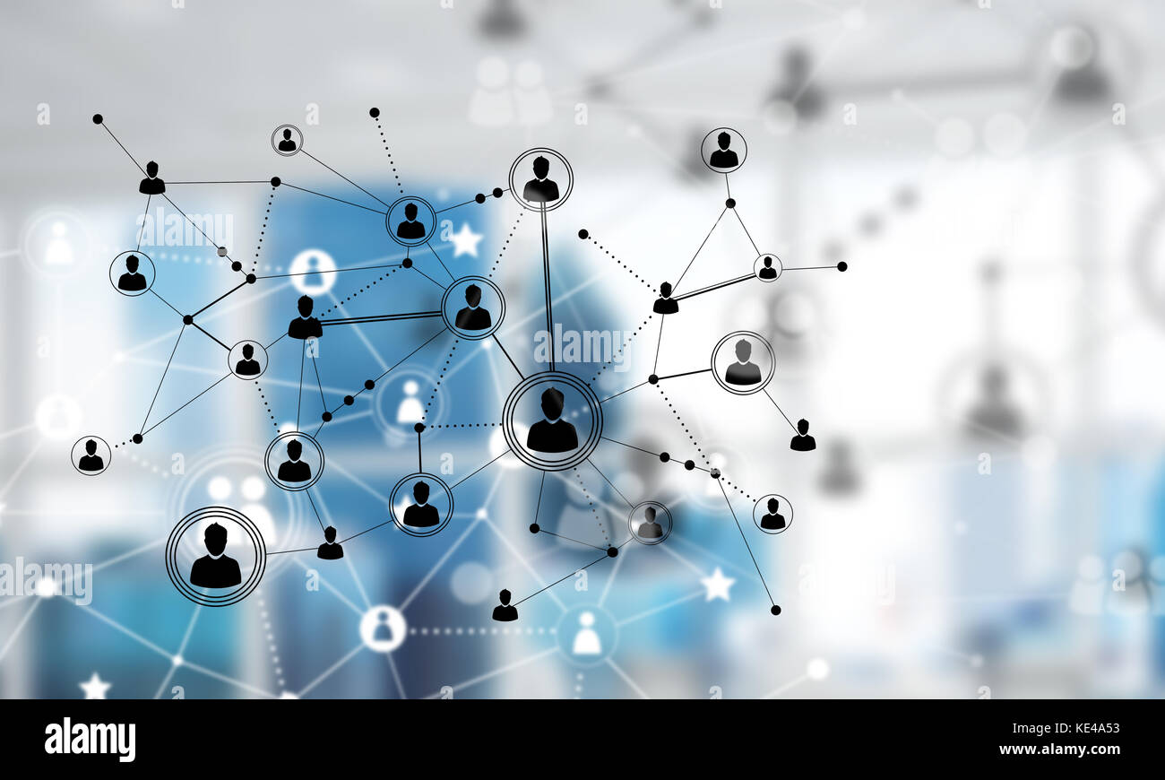 Concept of networking and connection against modern office blurred ...