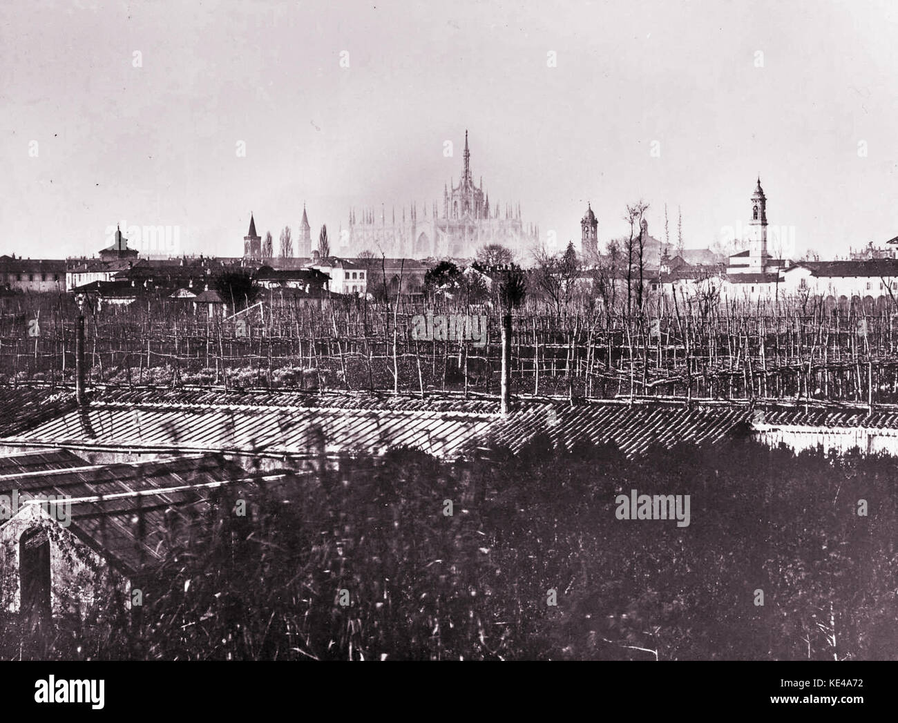 A historical photograph of Milan, Italy, showcasing its architecture ...