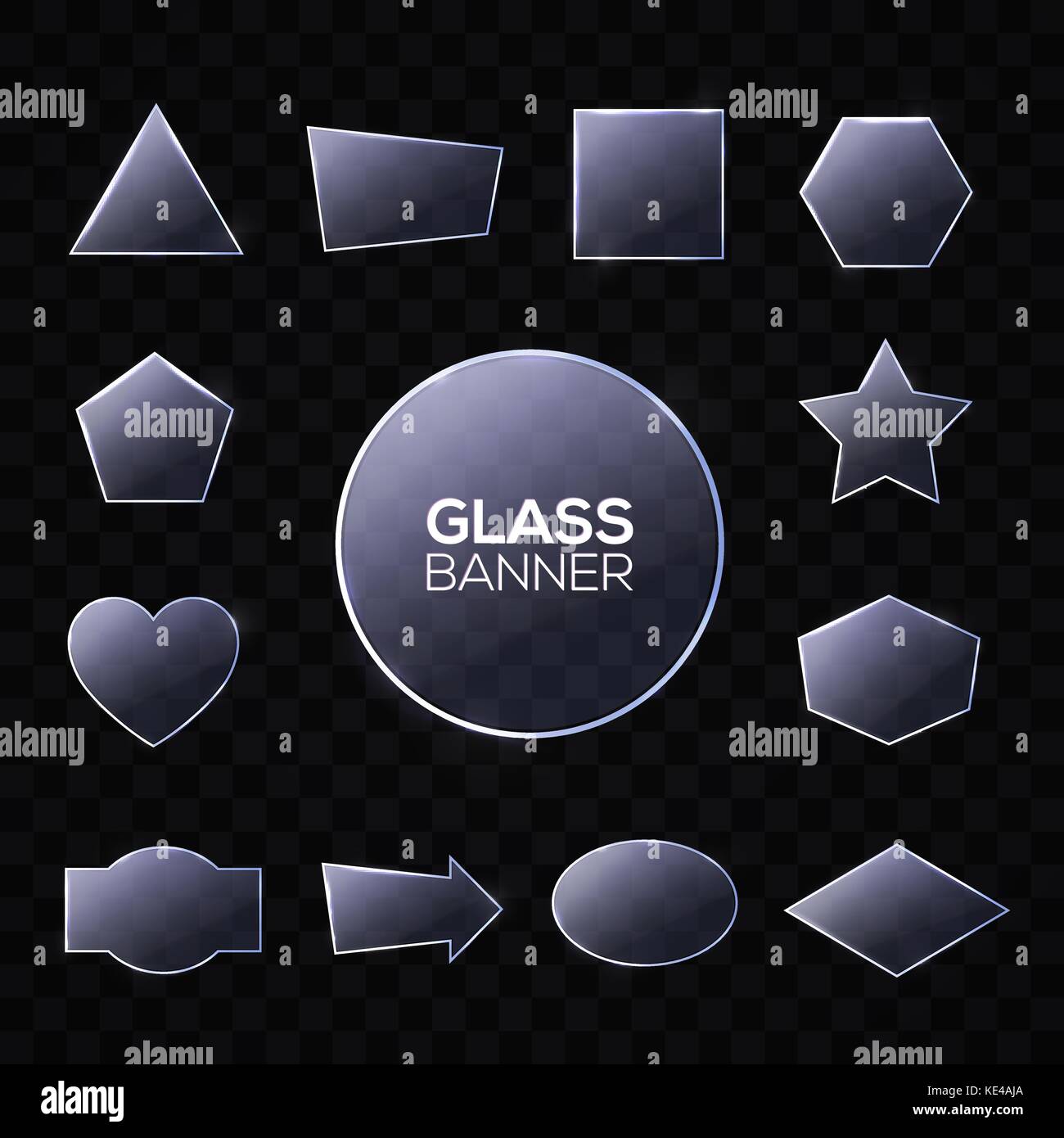 Blue glass plates set. Triangle square rectangle hexagon, pentagon ...