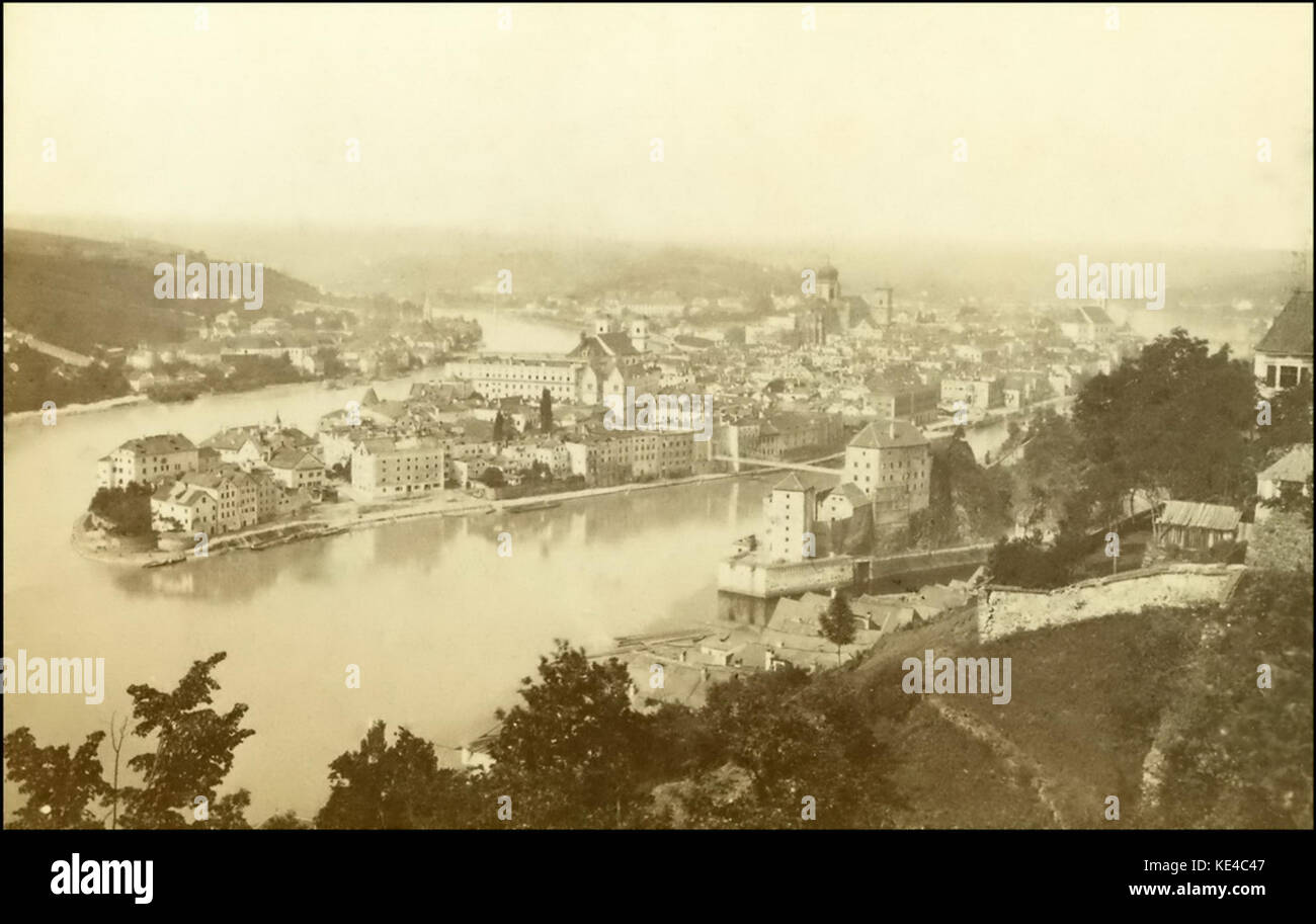This historical photograph from 1892 captures the city of Passau ...