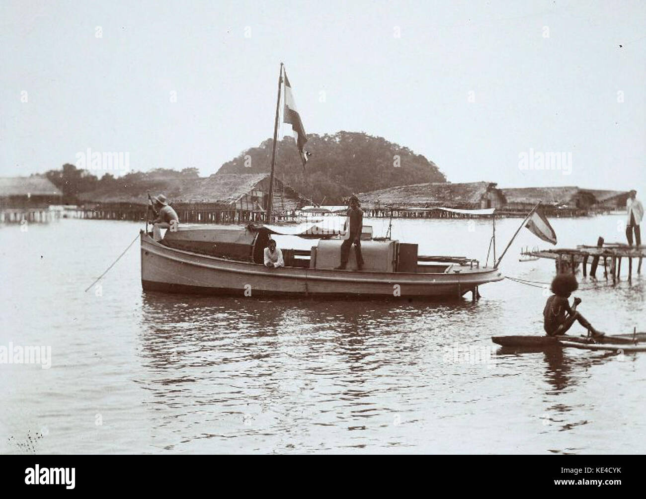 Bay view including a Dutch sloop and pile houses Collectie stichting ...