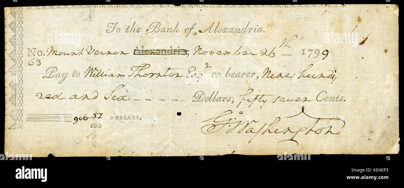 WASHINGTON, George (signed check Stock Photo - Alamy