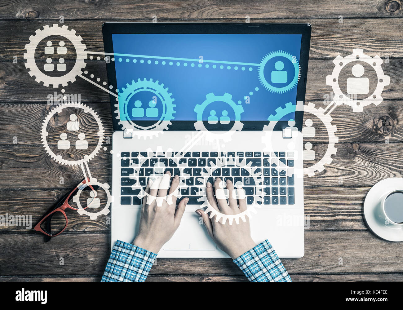 Concept of teamworking and connection with gears mechanism and t Stock ...
