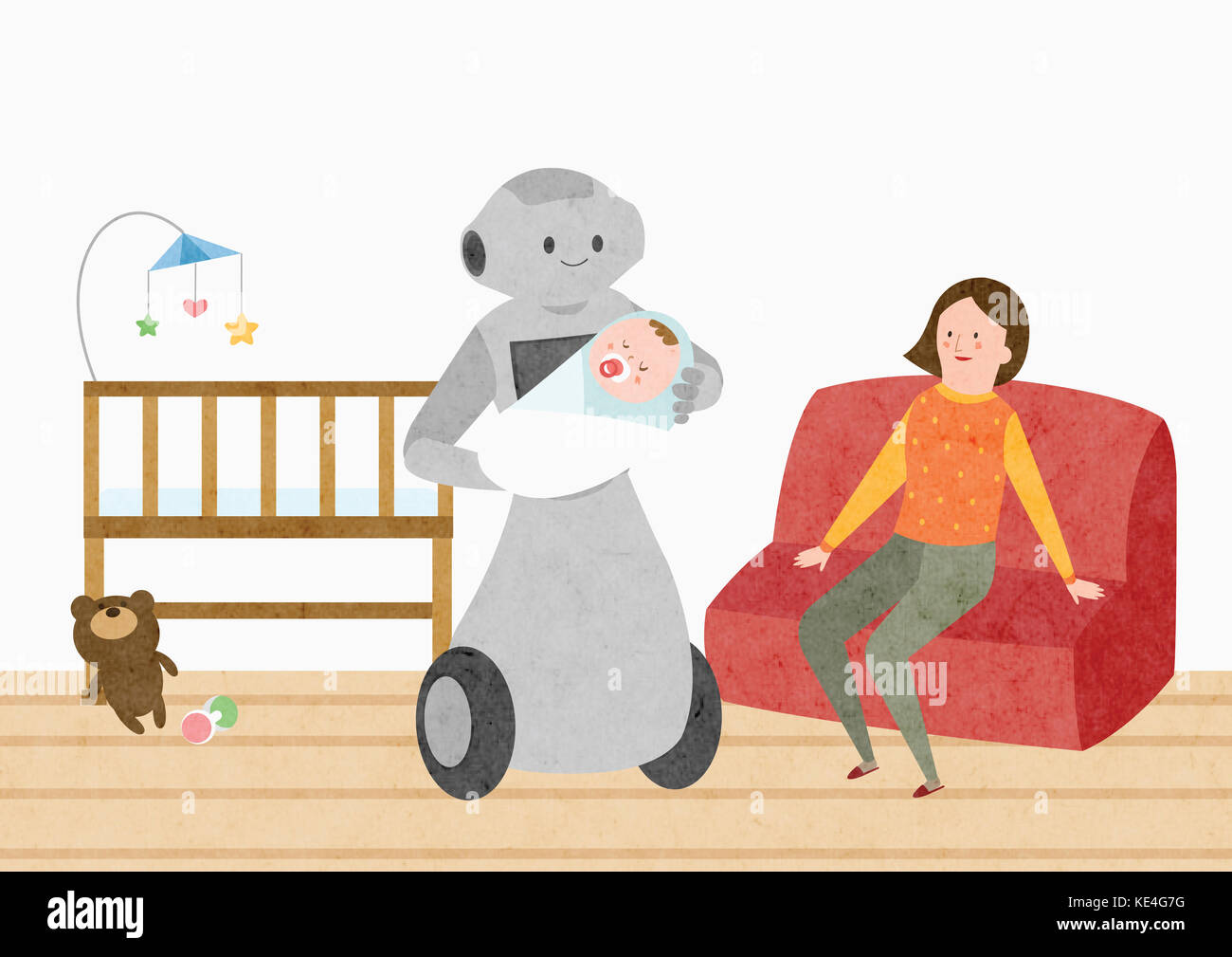 Robot taking care of baby Stock Photo - Alamy