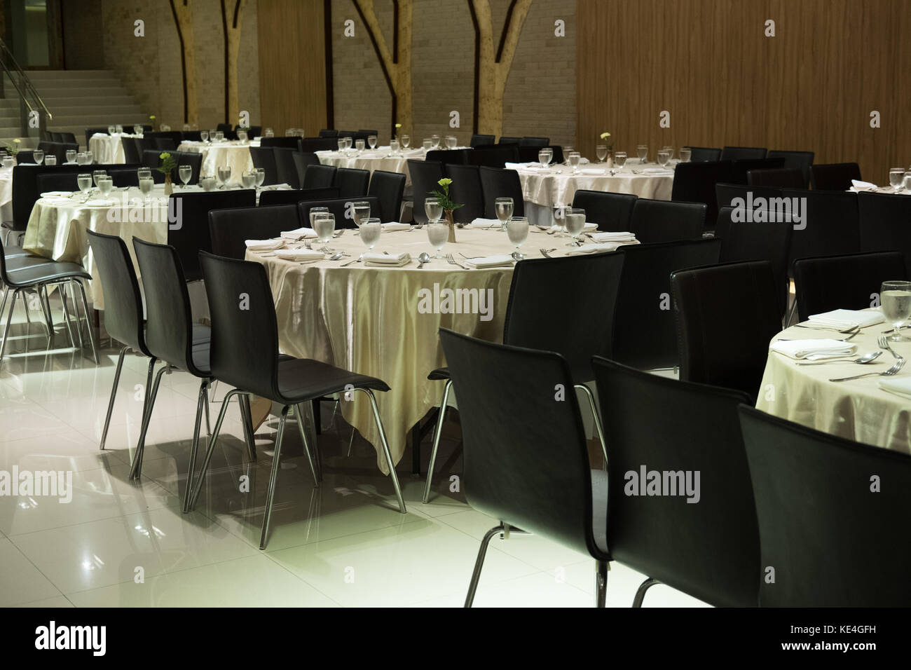 glass of water on table. food court, cafeteria, modern restaurant ...
