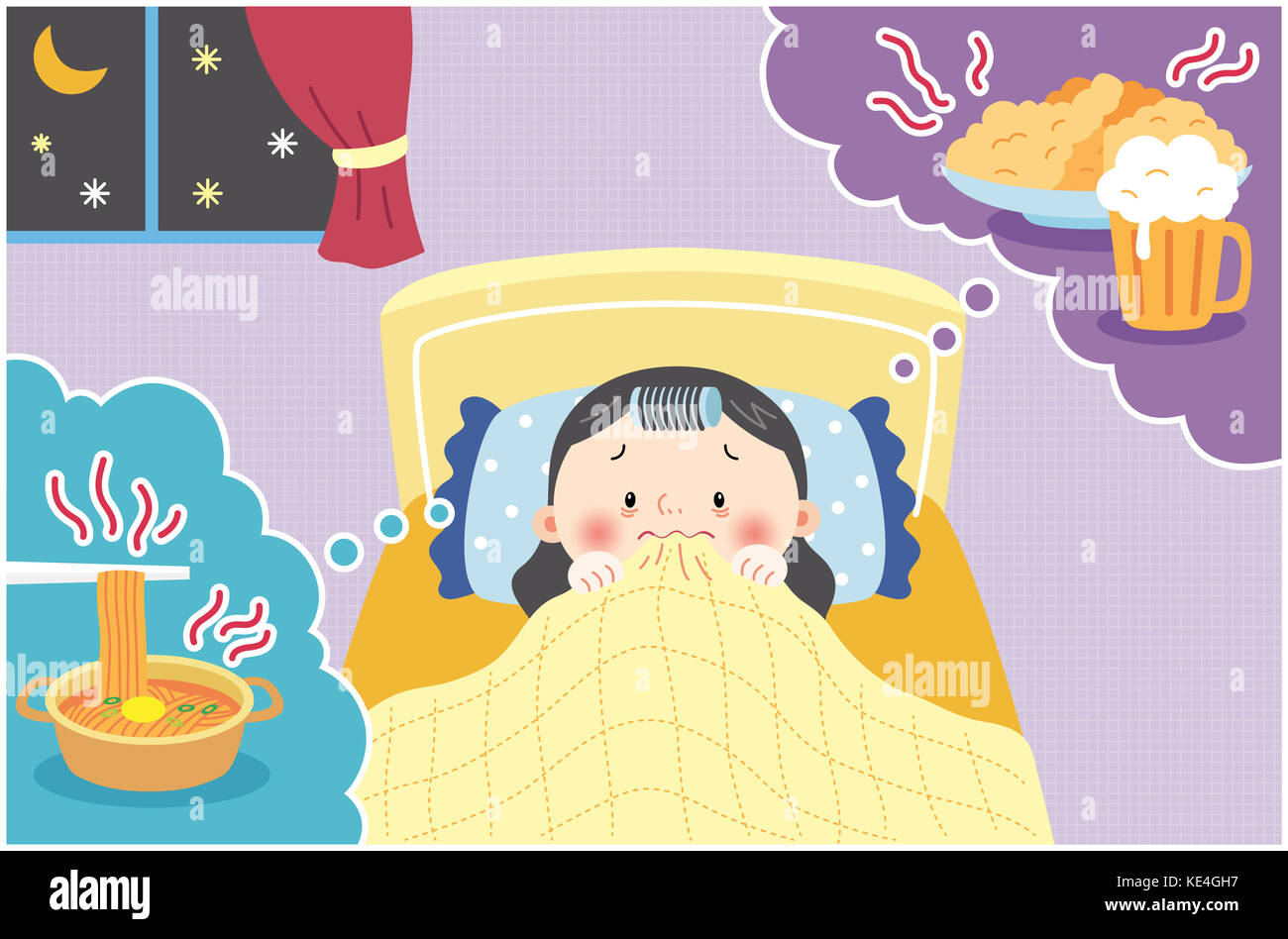 Stressful fat woman suffering from hunger at night Stock Photo - Alamy