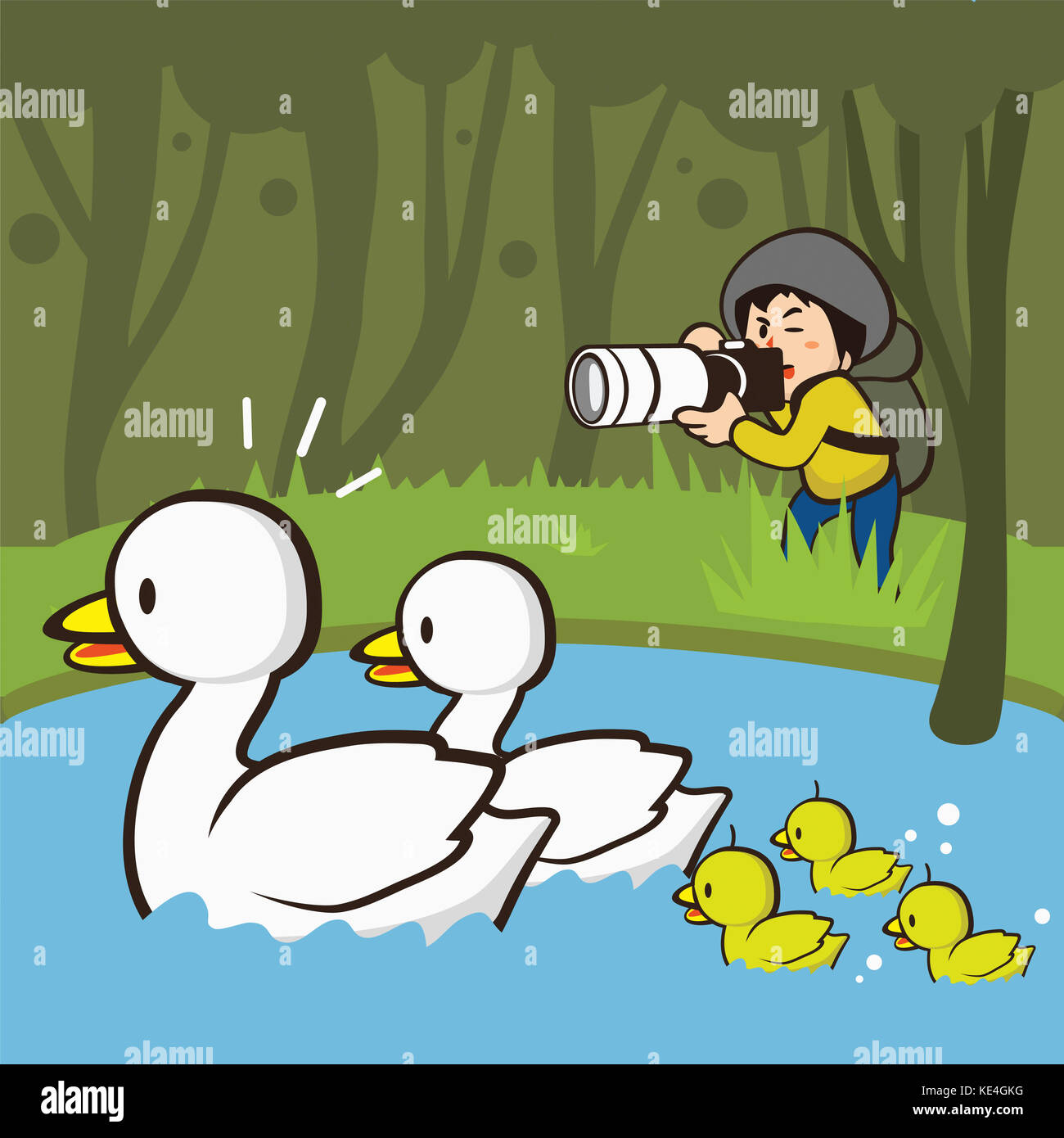 Smiling man taking photos of wild ducks Stock Photo - Alamy