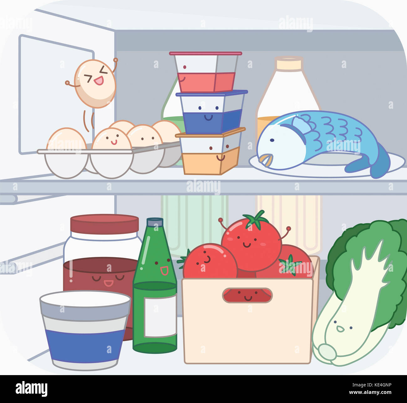 Personified food ingredients in refrigerator Stock Photo - Alamy