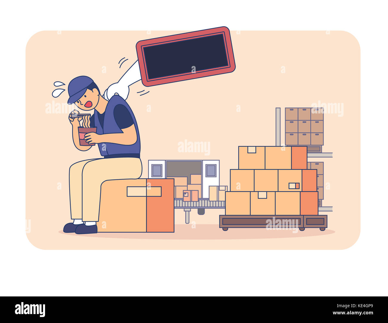 Busy delivery man eating instant cup ramen Stock Photo - Alamy