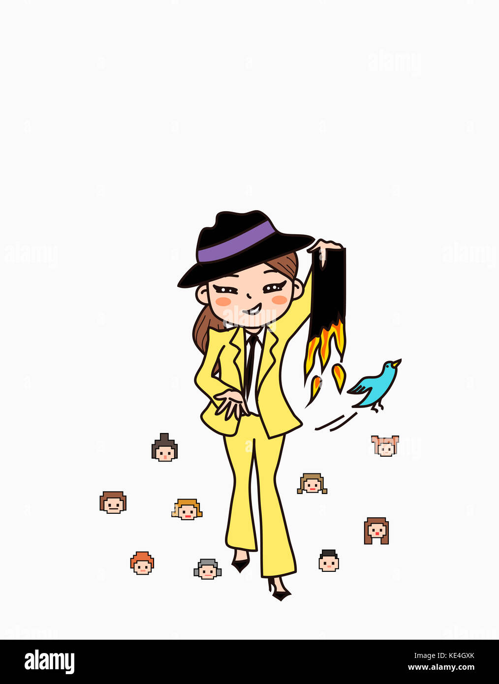 Smiling woman holding a list burning Stock Photo - Alamy