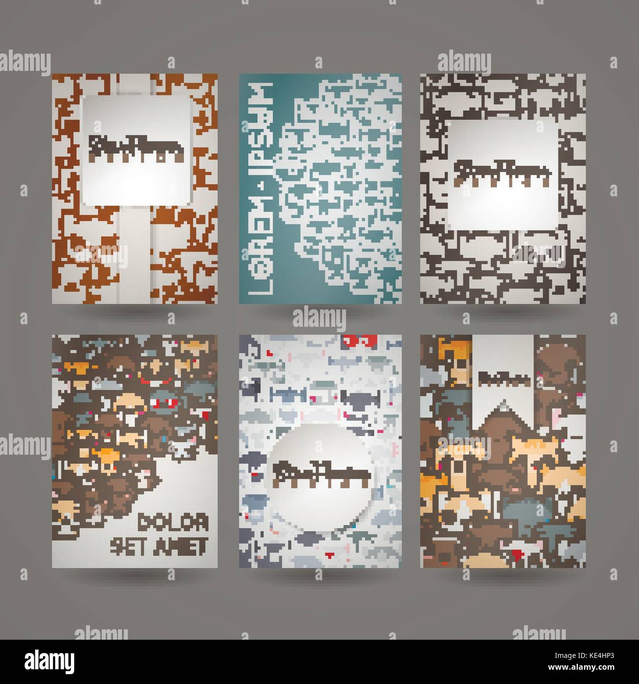 Set of card templates with cute cartoon cats and dogs with different ...