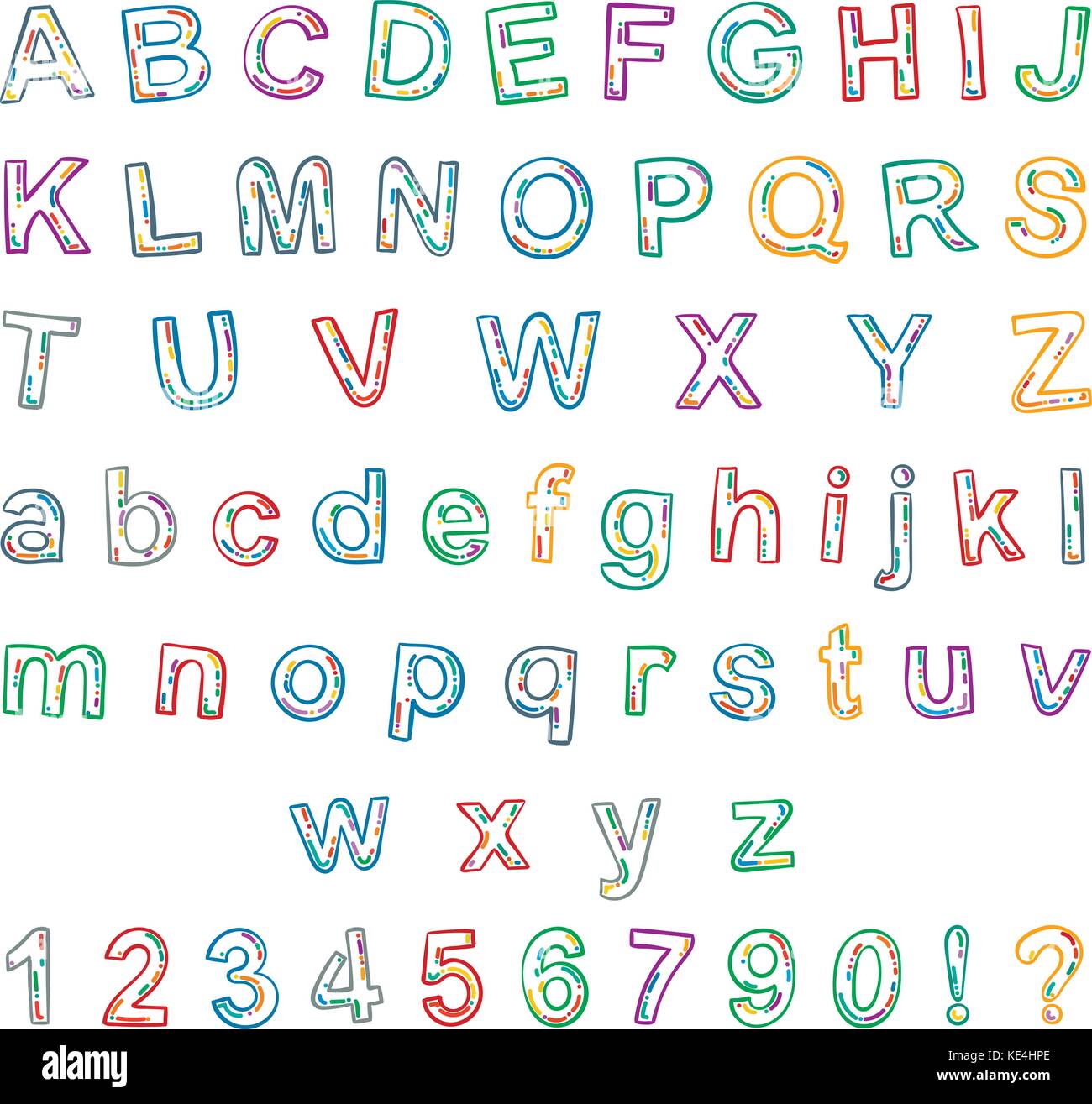 Hand drawn doodle font. Cartoon vector alphabet. Color letters ...