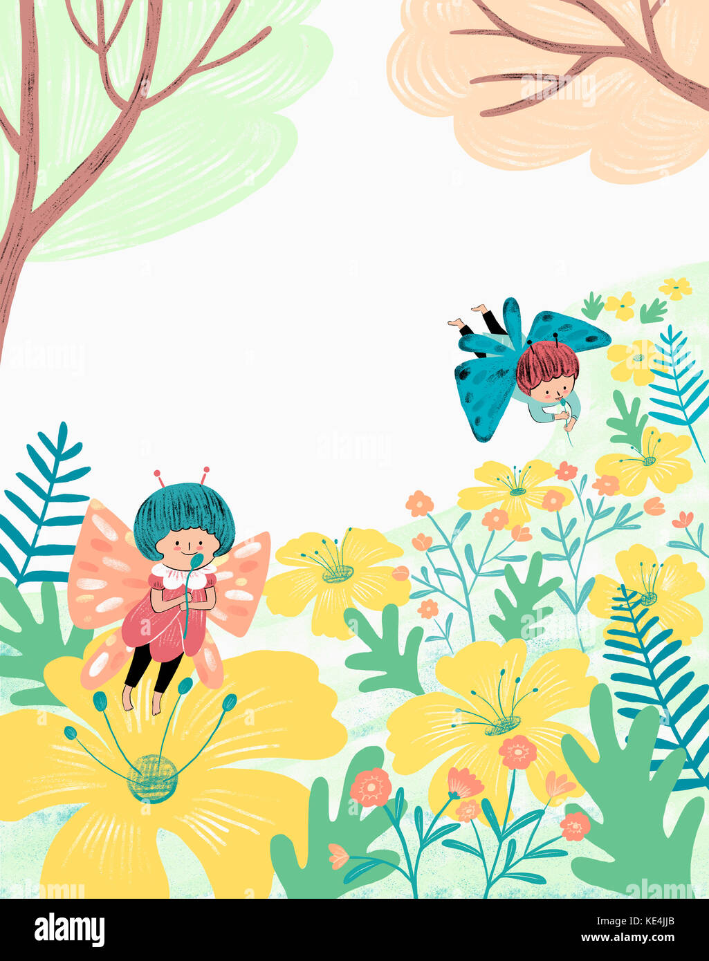 Background of spring, smiling fairies in flowers Stock Photo - Alamy