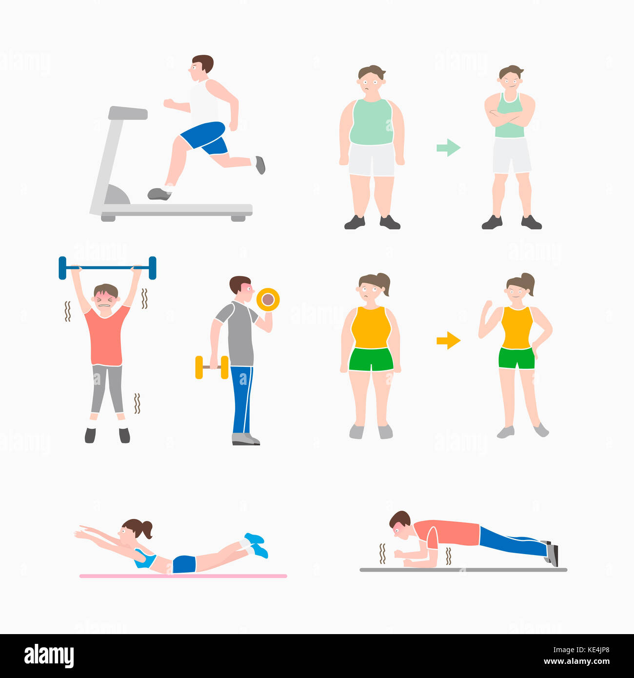 Various people exercising in illustration Stock Photo - Alamy