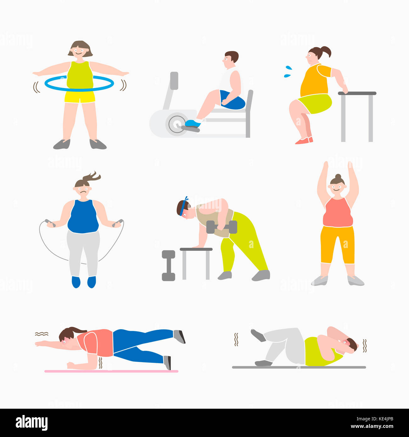 Various people exercising in illustration Stock Photo - Alamy
