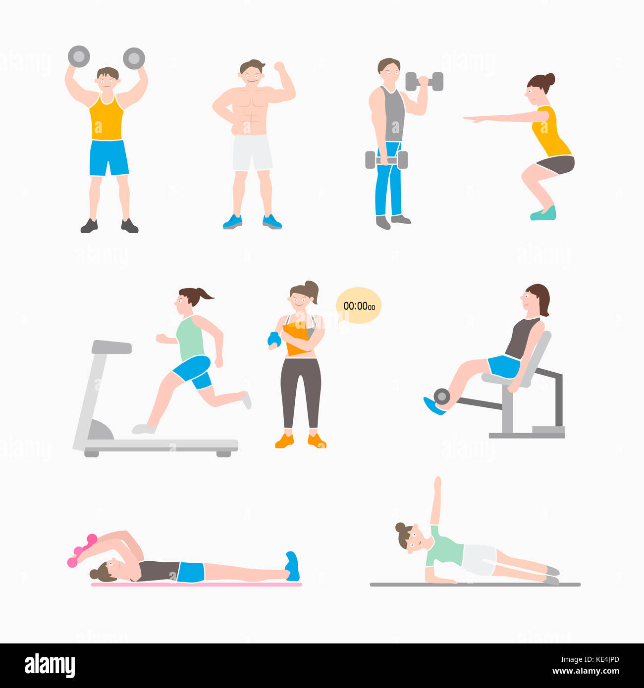 Various people exercising in illustration Stock Photo - Alamy