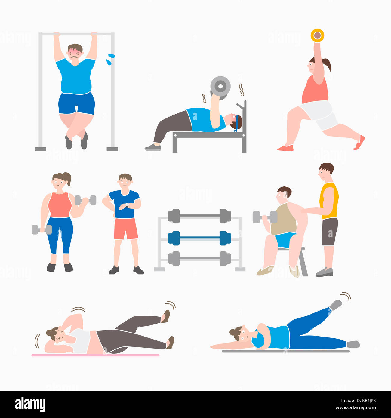 Illustration of various people exercising Stock Photo - Alamy