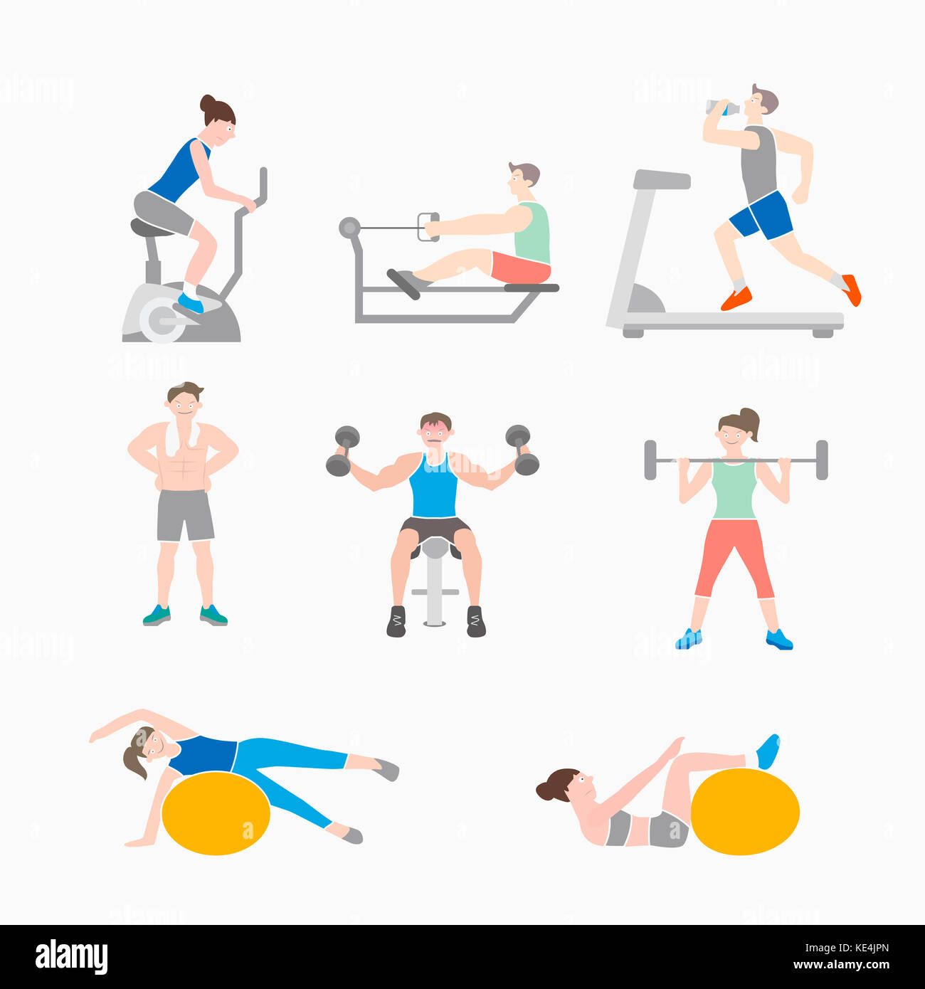Illustration of various people exercising Stock Photo - Alamy