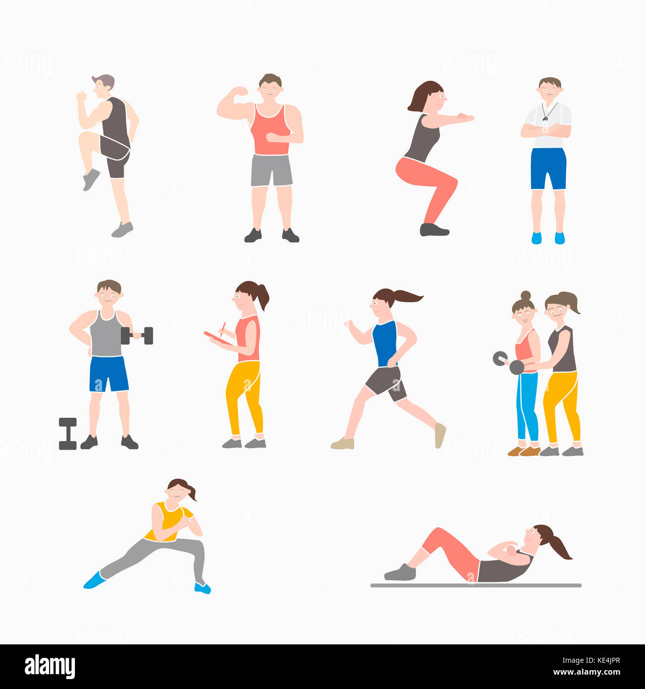 Illustration of various people exercising Stock Photo - Alamy