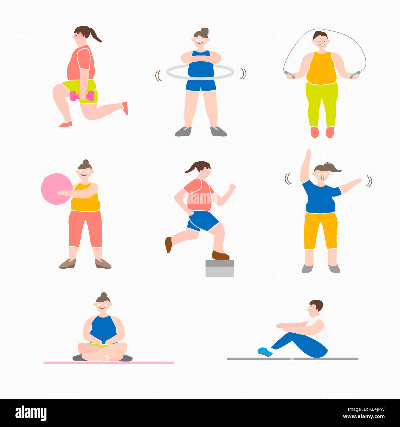 Illustration of various people exercising Stock Photo - Alamy