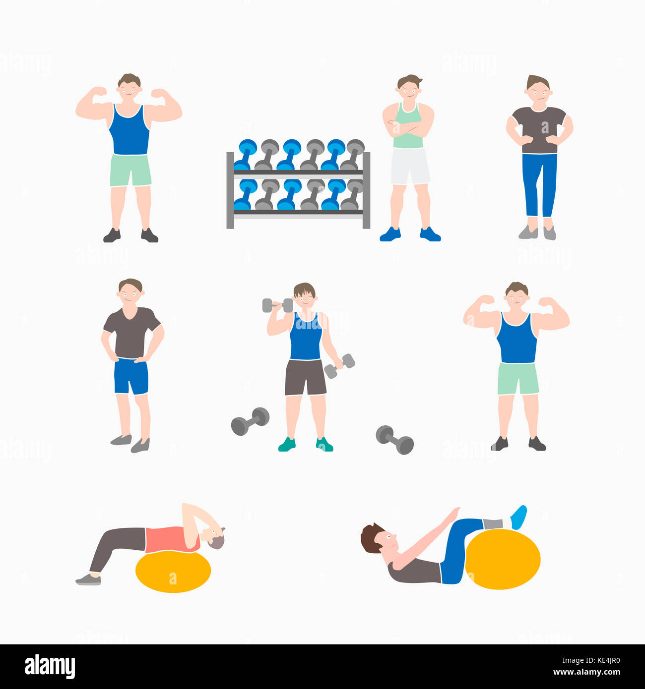 Illustration of various men exercising Stock Photo - Alamy