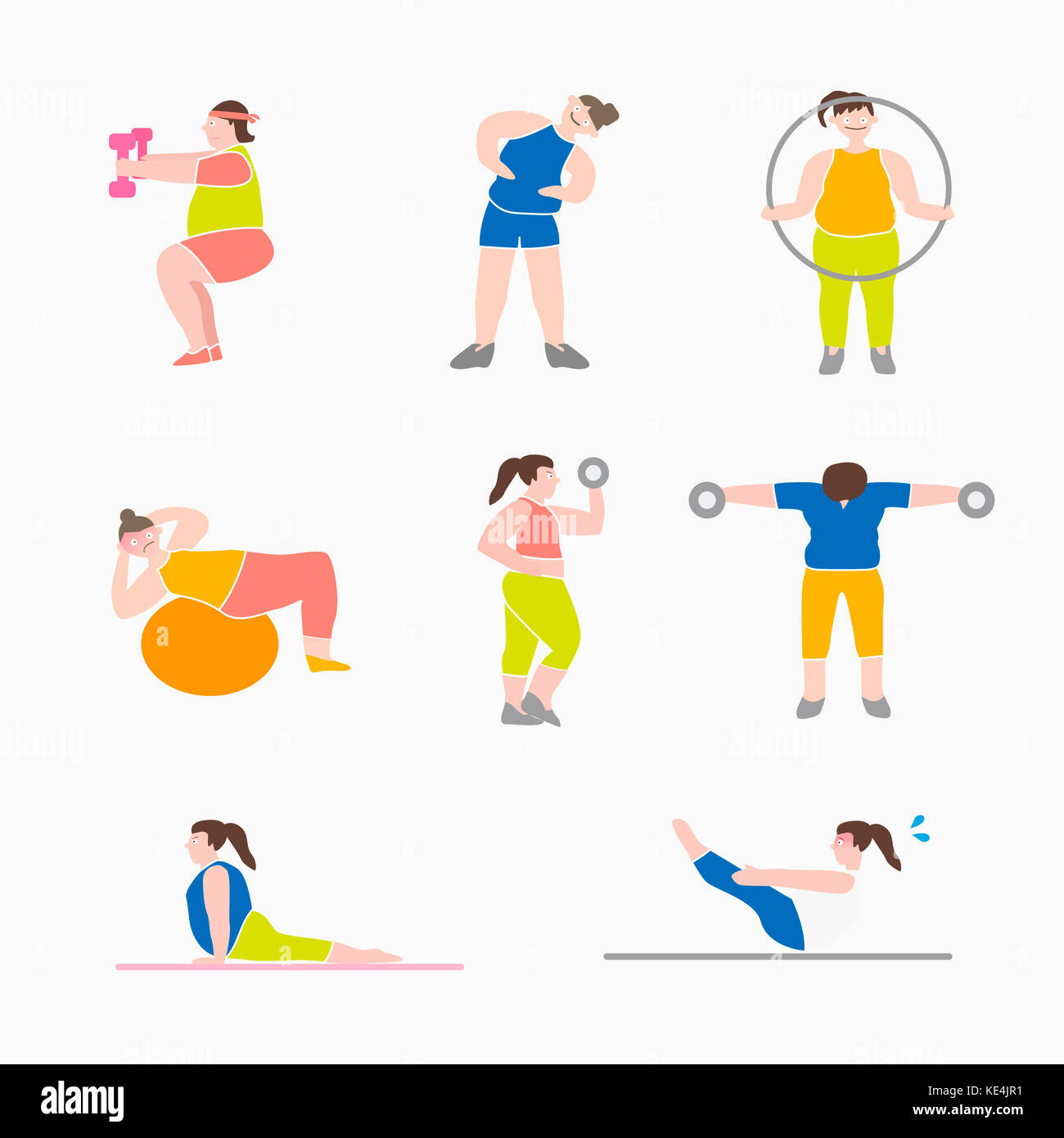 Illustration of various people exercising Stock Photo - Alamy