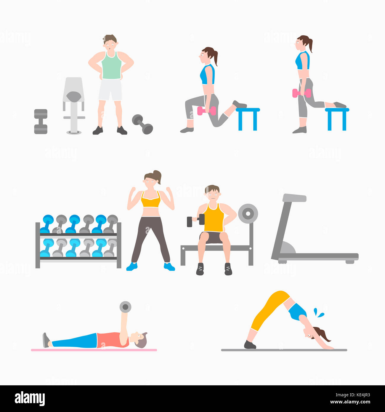 Illustration of various people exercising Stock Photo - Alamy