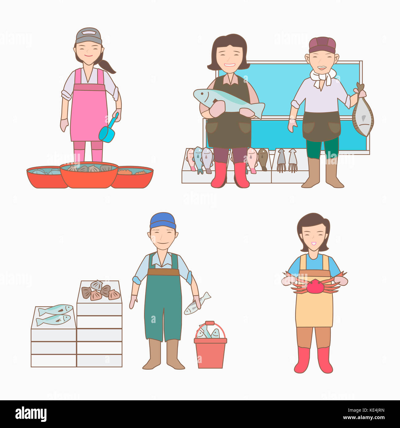 Smiling people working in fishing industry Stock Photo - Alamy