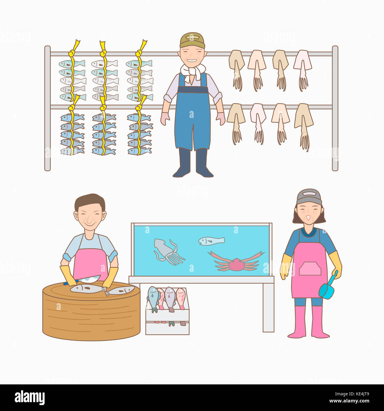 Smiling people working in fishing industry Stock Photo - Alamy