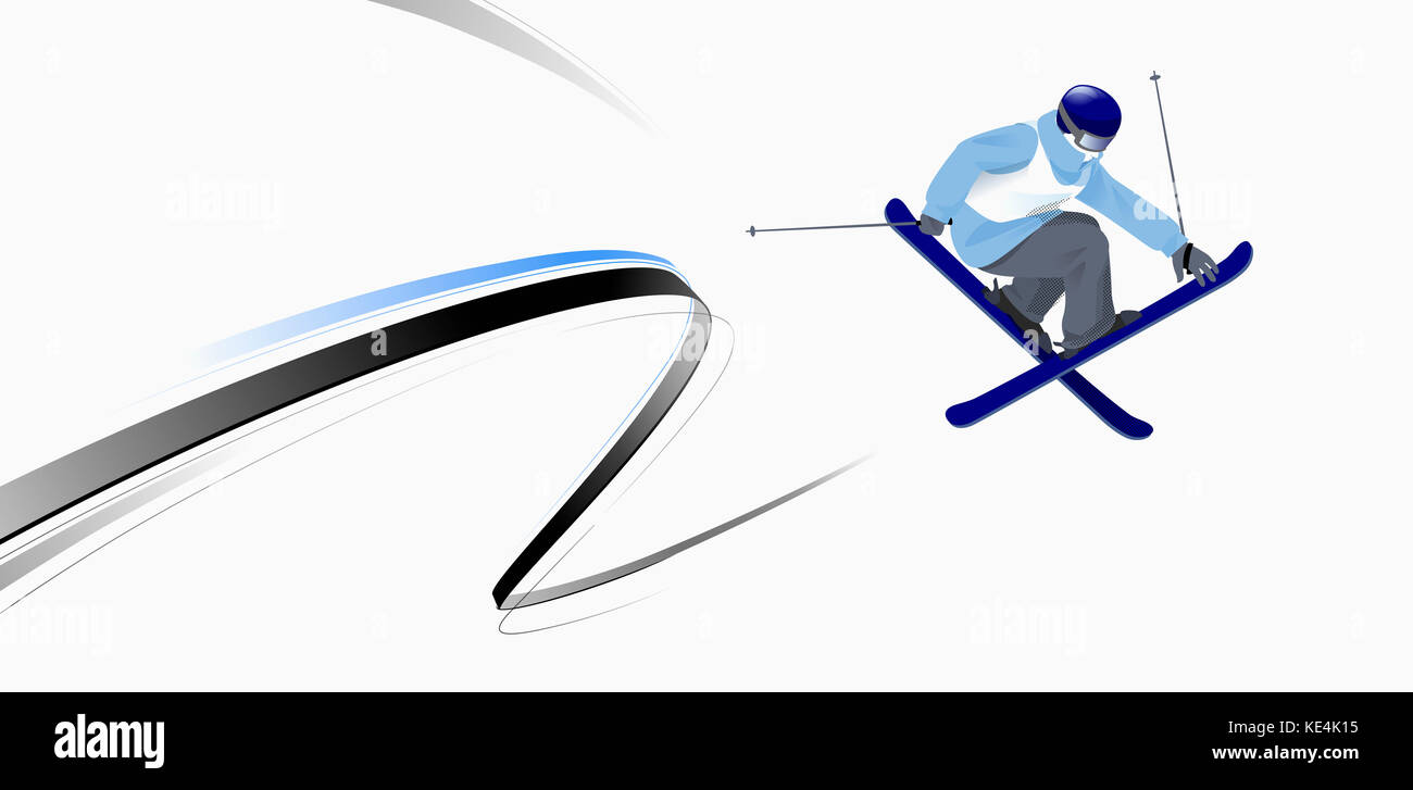 Illustration of free style skiing player Stock Photo - Alamy