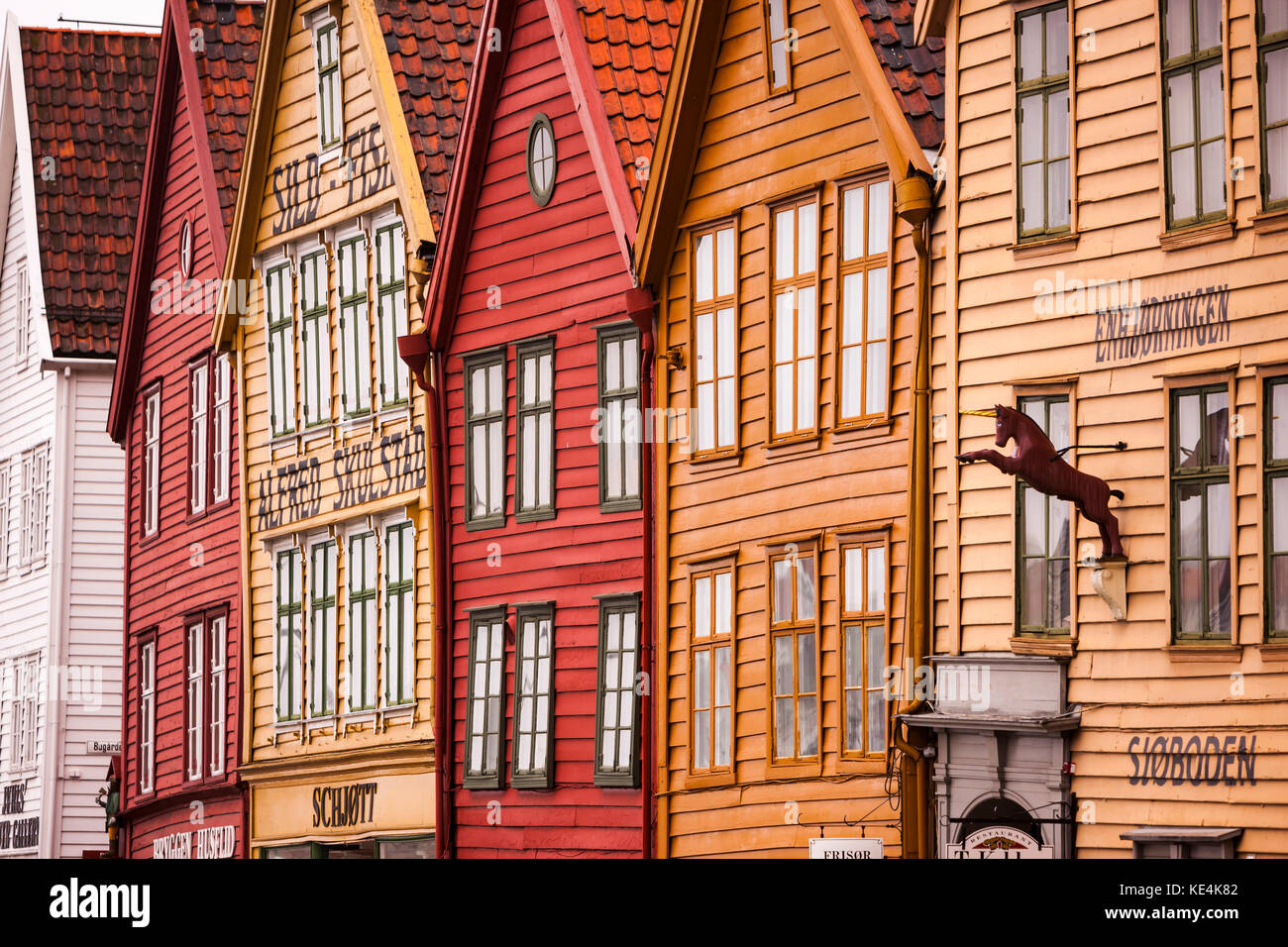 The Hanseatic commercial building frontage of Bryggen on the eastern ...