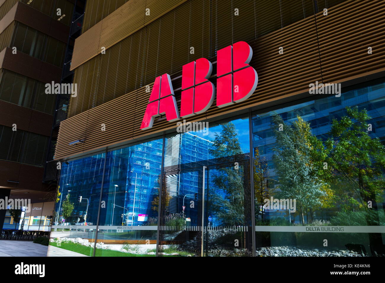 PRAGUE, CZECH REPUBLIC - OCTOBER 14: ABB company logo on headquarters ...